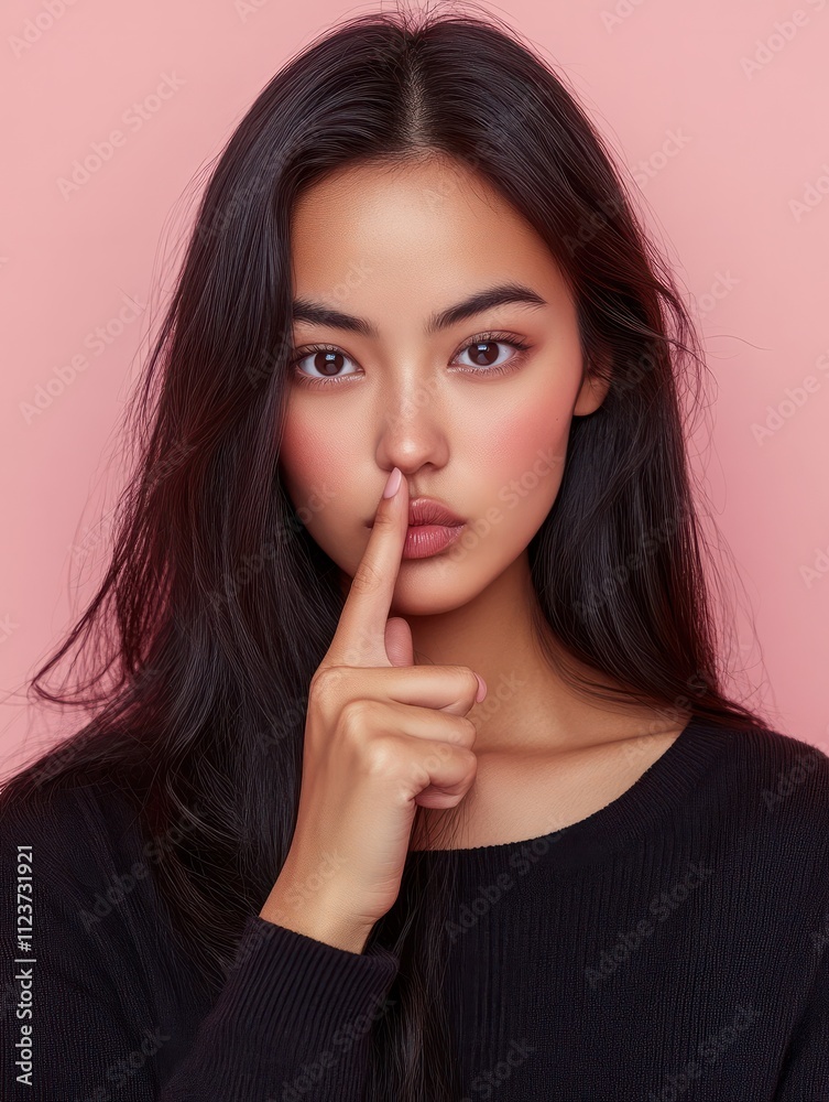 Foto de Stock Shh dont tell anyone my secret. Mysterious brunette Asian ...