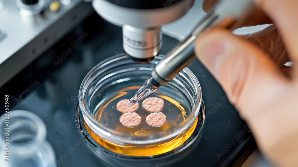 Biotech researcher stem cells in a cutting-edge lab environment under ...