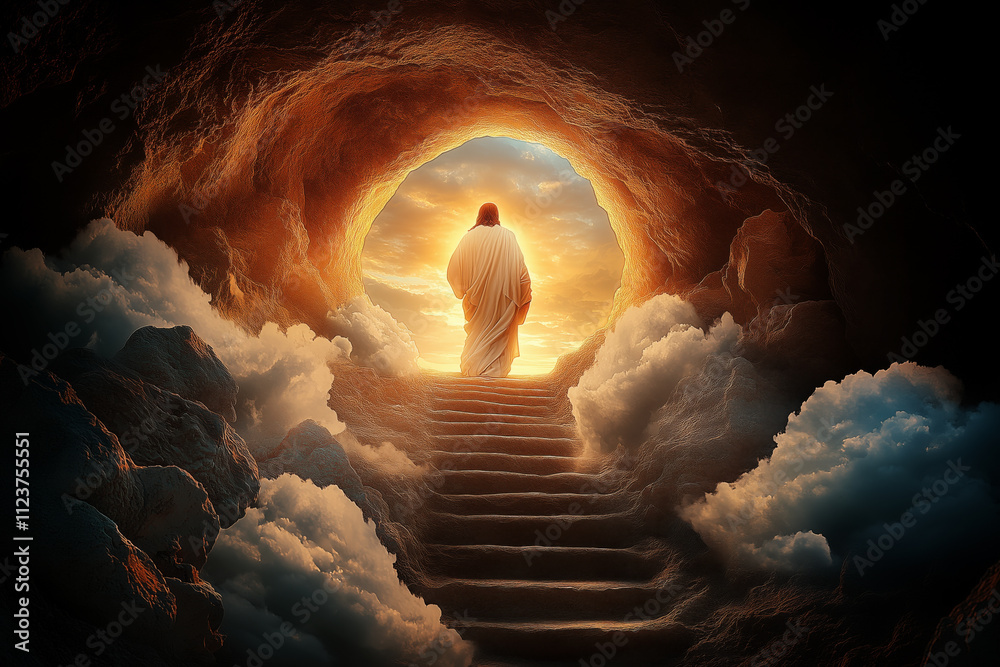 Jesus Christ Easter Resurrection, Silhouette of Jesus in Light Rays ...