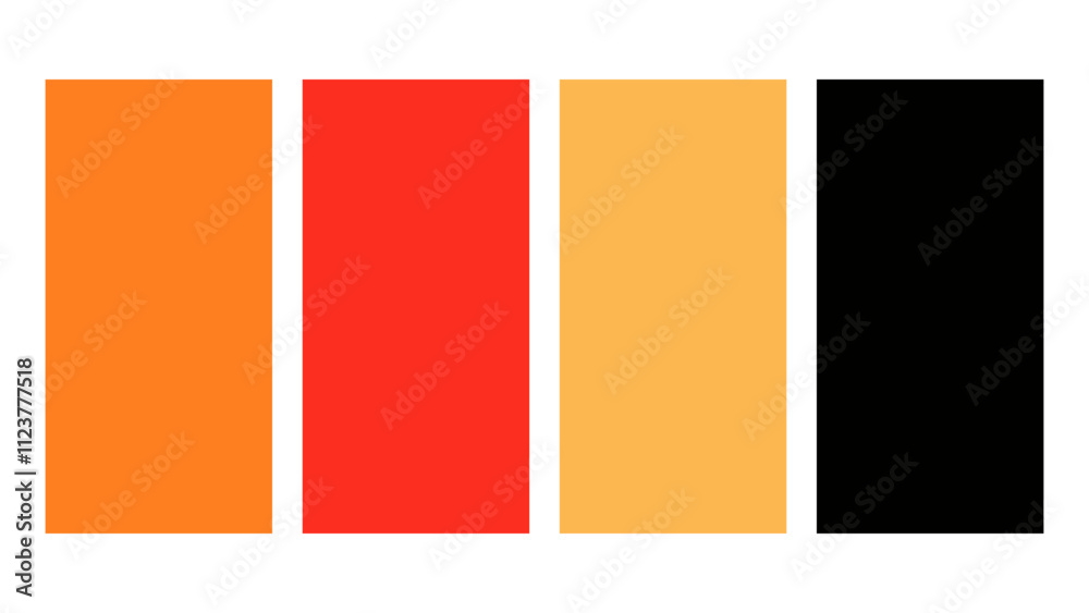 Orange, Red Orange, Amber, Black color palette. Set of bright color ...