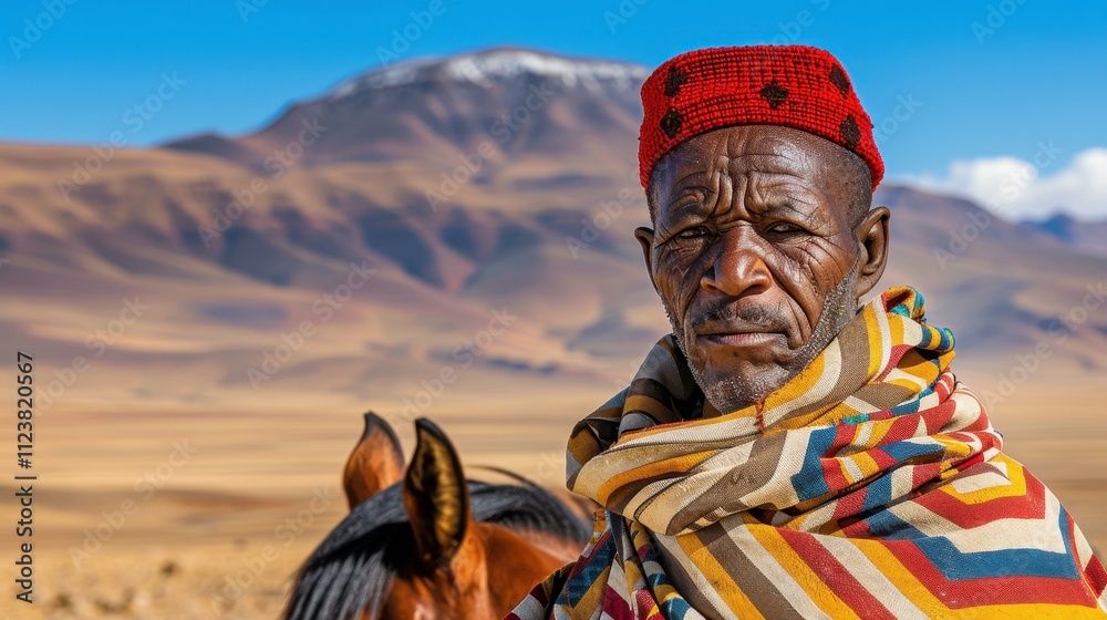 An elderly Basotho man proudly rides a horse, showcasing the rich ...