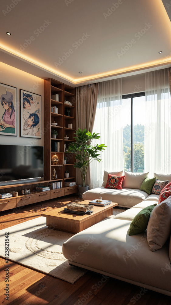 Anime-Inspired Modern Living Room: Luxurious Comfort Meets Pop Culture ...