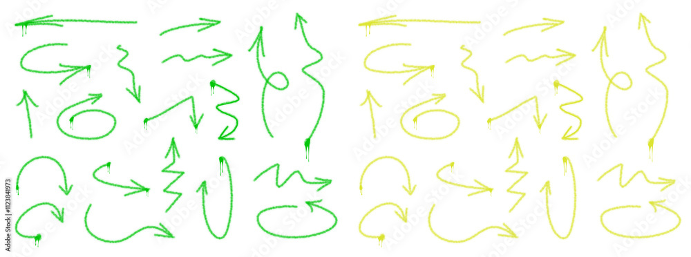 Graffiti arrow, set in different fun and visual hand drawn shapes ...