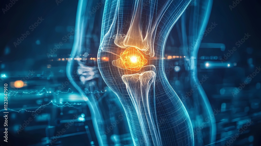 Detailed illustration showcasing the complexity of a human knee joint ...