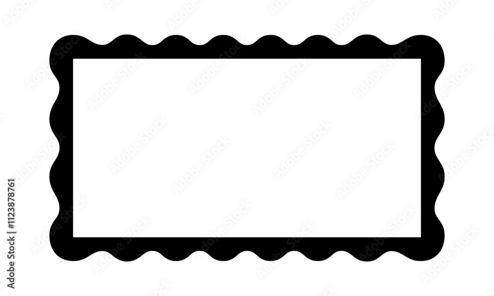 Rectangle frame with wavy edges. Rectangular shape with scalloped borders. Mirror, picture or ...