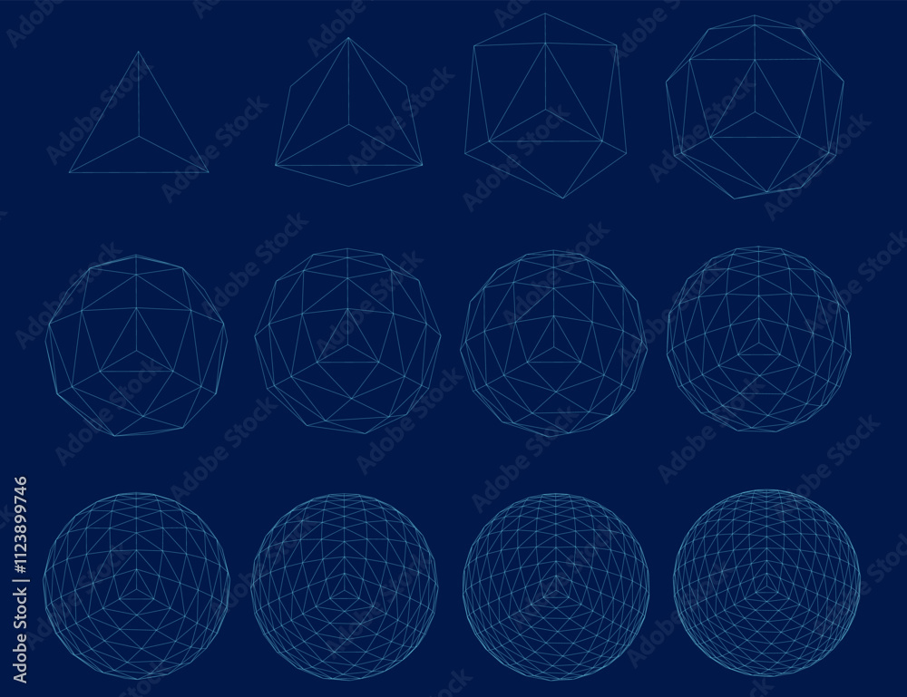 Grid spheres. 3D globes with abstract net or wireframe for chemical or ...