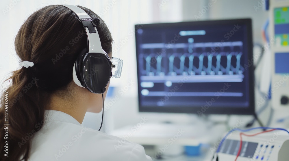 A clinical neurophysiologist conducting brainwave monitoring in a ...