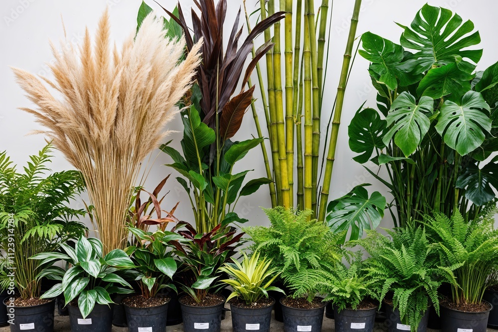 Tropical Plant Collection Featuring Ornamental Grasses Monstera Bamboo ...