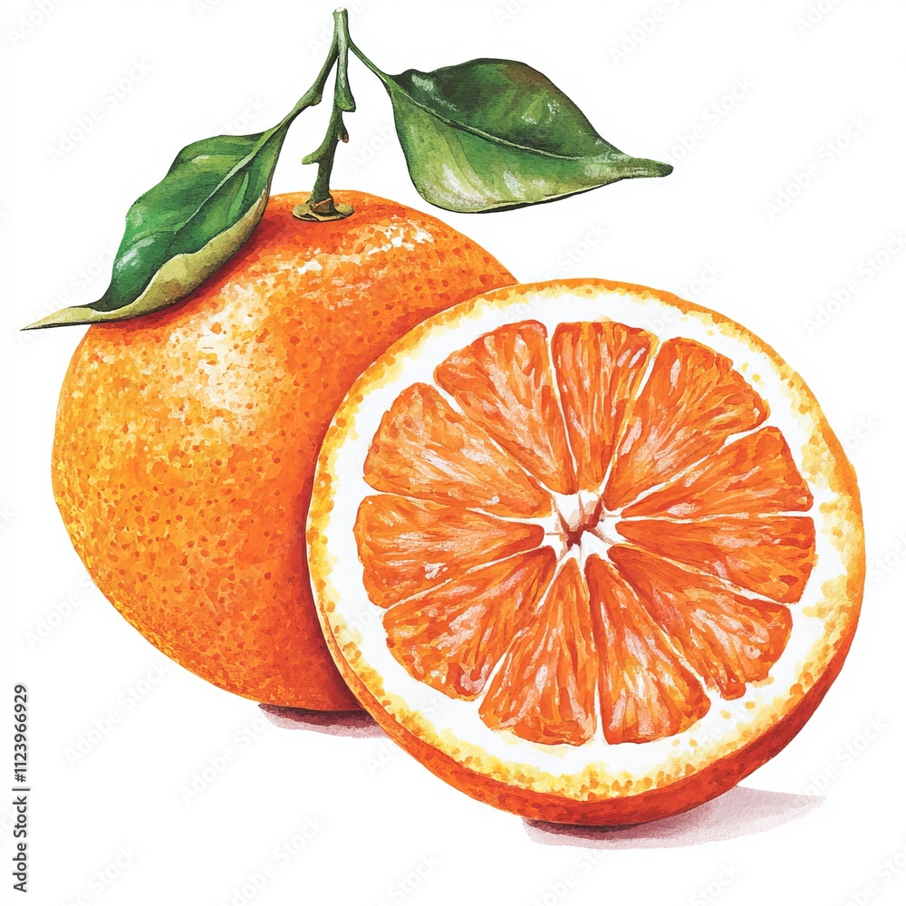 Watercolor orange fruit clipart, white background, illustrative style ...