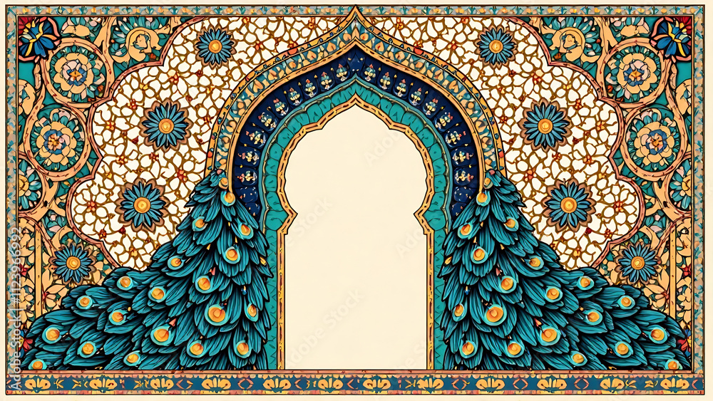 Invitation design featuring middle eastern seamless pattern and Mughal ...
