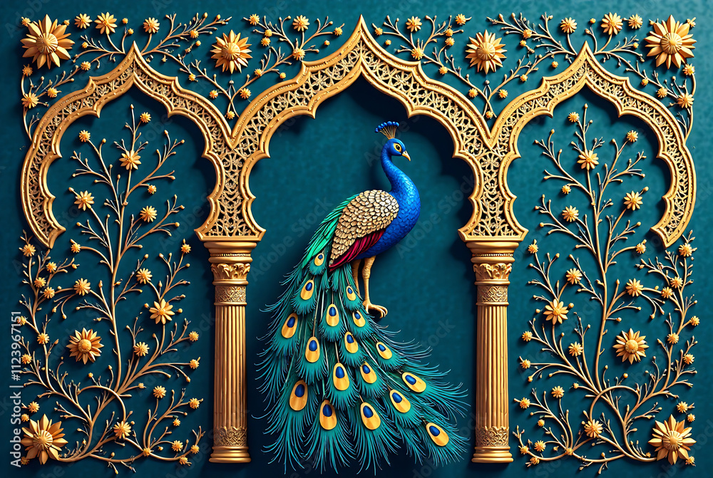 Invitation design featuring middle eastern seamless pattern and Mughal ...