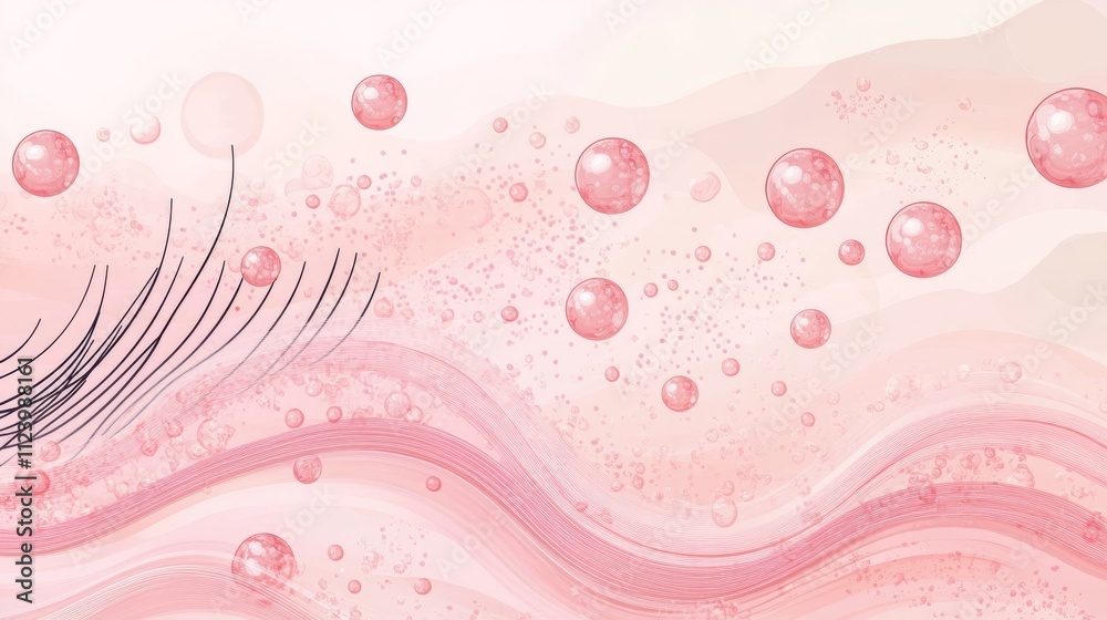 pink cross-section diagram of human skin layers, hair follicles with ...