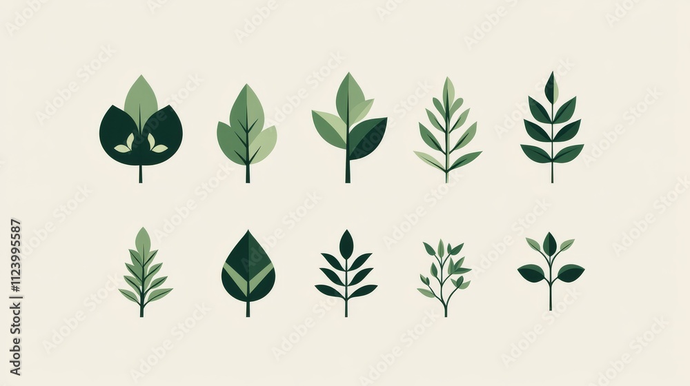 eco-friendly logo elements, abstract nature symbols, modern geometric ...