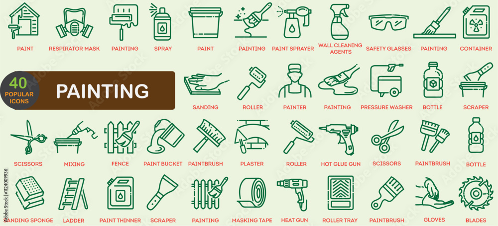 Painting Popular Icons Collection. Set of 40 editable Icons for ...