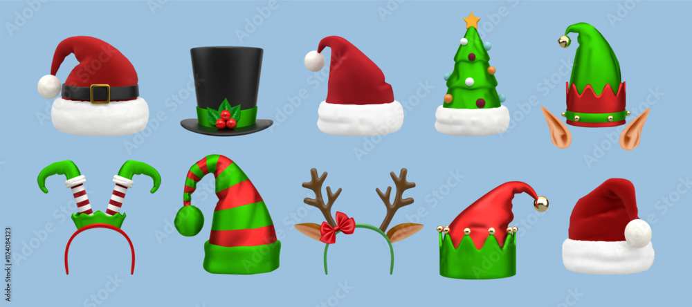 เวกเตอร์ Stock Elf ear. Christmas reindeer headband, 3d Santa costume ...