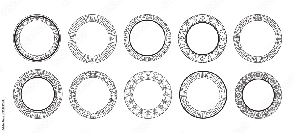 Roman border. Ancient Rome frame. Round Greek pattern. Grecian circular ...