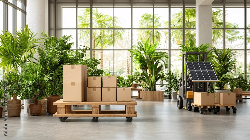 Green logistic Sustainable transport concept. Bright indoor setting ...