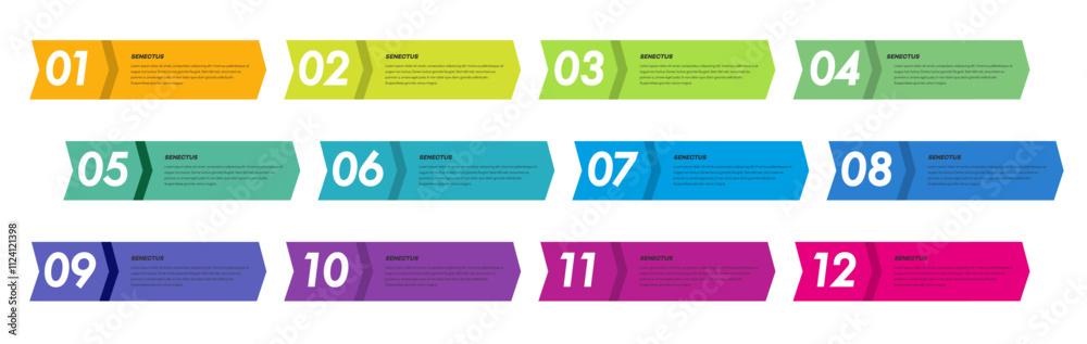 Bullet points numbers from 1 to 12 list markers colorful trendy ...