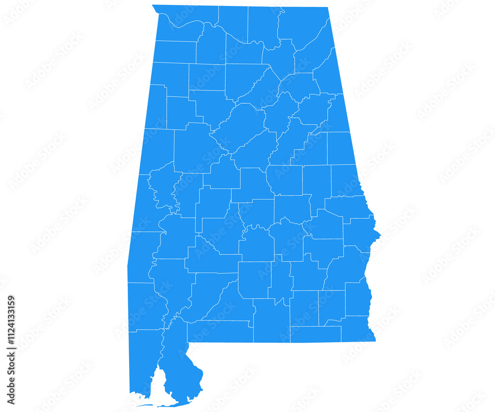 Alabama administrative map. counties on Alabama map, blank Map, empty ...