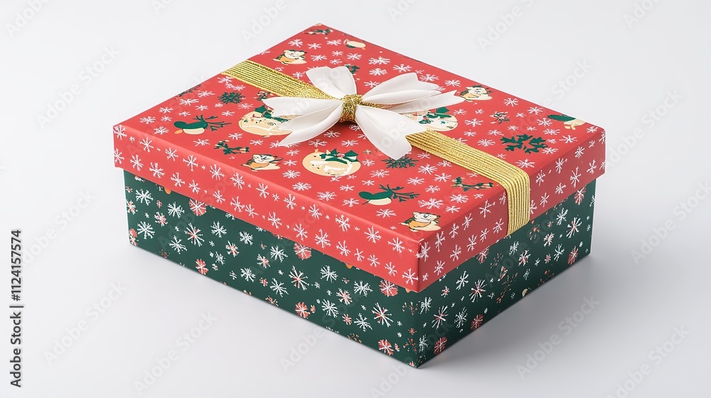 E-commerce style, a shoe box size box with New Year gift wrapping paper ...