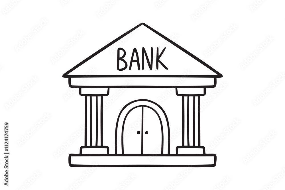 bank doodle hand drawn icon. Outline drawing bank building line clipart ...