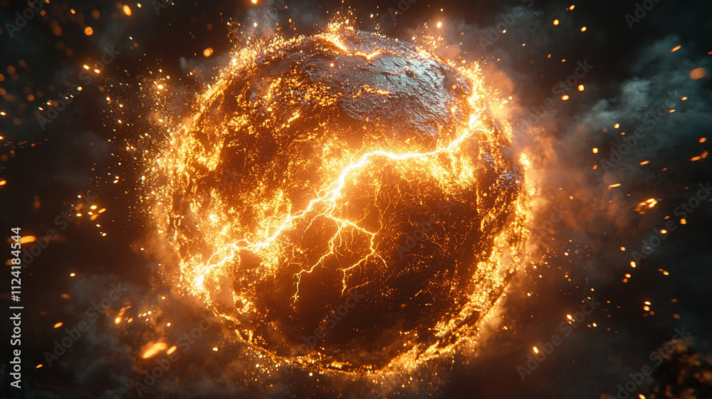 Dramatic imagery of Earth split by a vibrant lightning bolt symbolizing ...