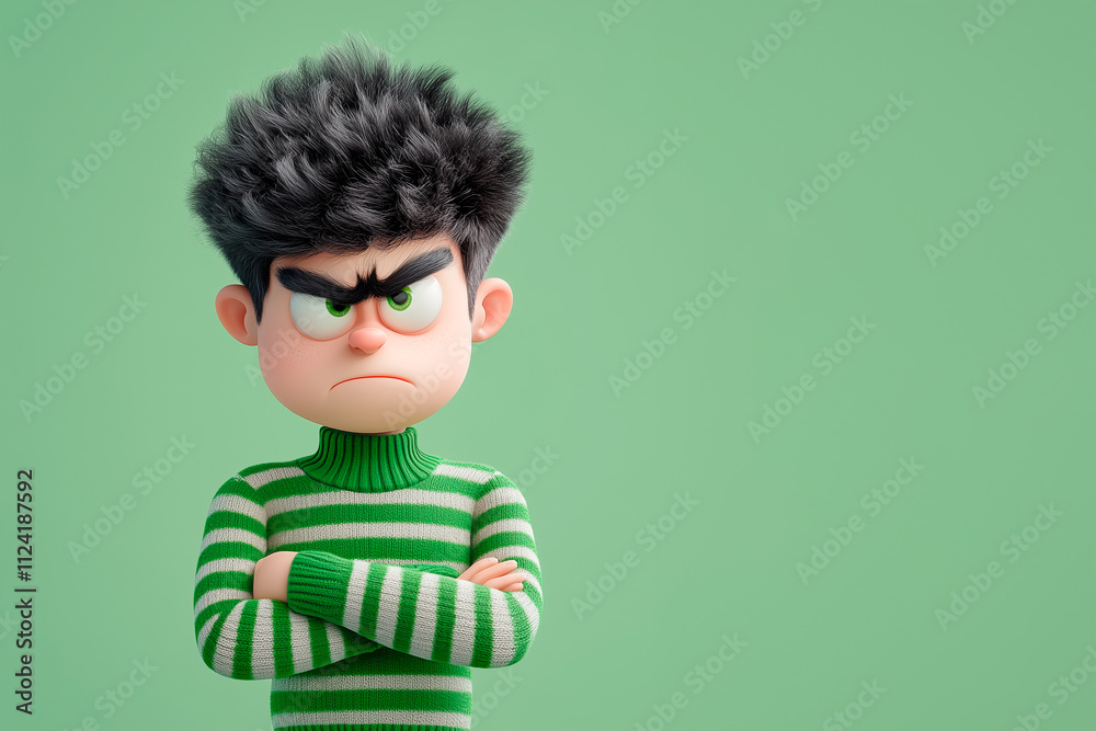 angry cartoon character young man male boy person wearing green ...