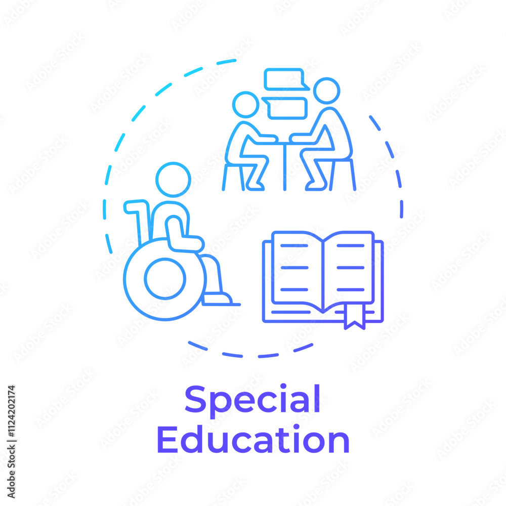 Special education blue gradient concept icon. Including needs of ...
