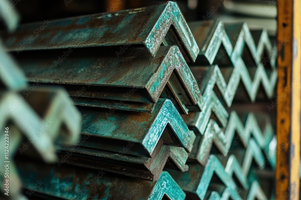 Angle iron in packs stored in the metal products warehouse featuring ...