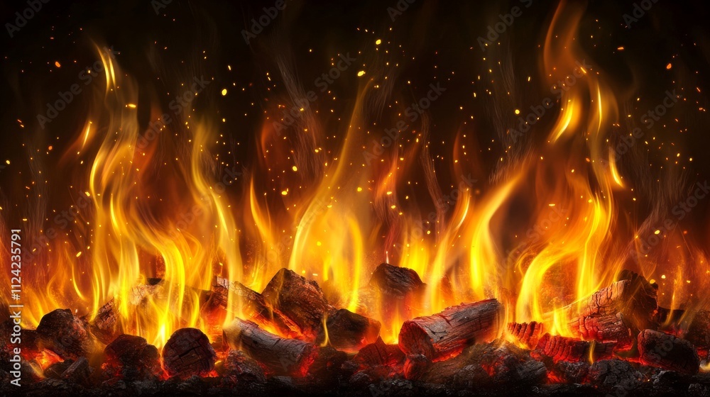 Glowing embers and flames Stock Photo | Adobe Stock
