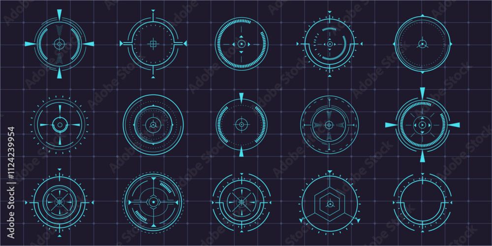 Vector de Stock Hud aim pointer optical target, Futuristic focus range ...