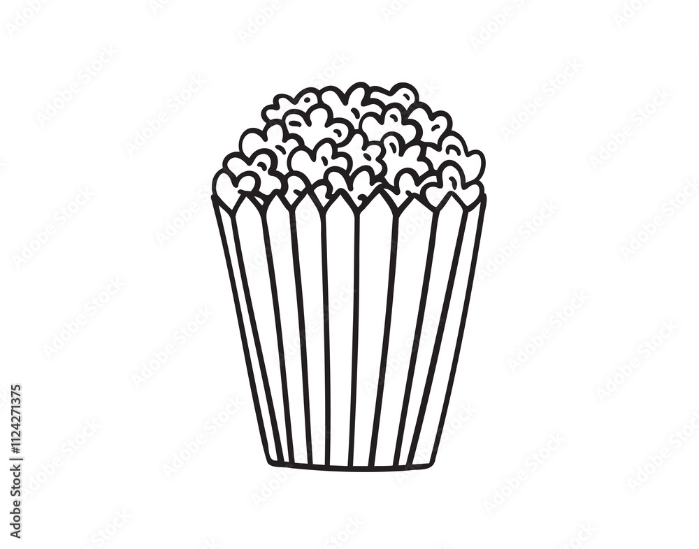 cinema popcorn doodle hand drawn icon. Outline drawing a bucket of ...