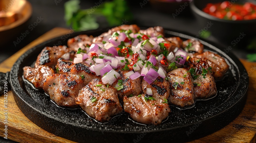 Sizzling pork sisig delight on a hot iron plate philippines food ...