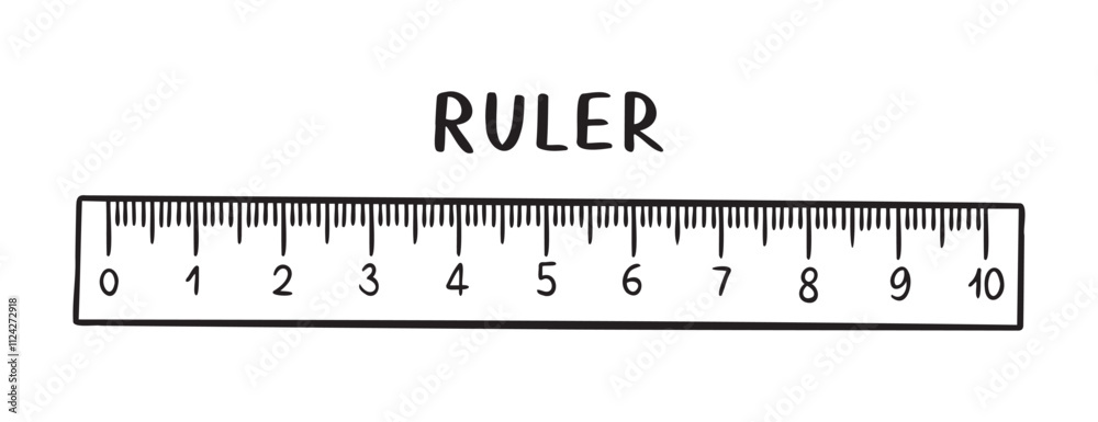 Ruler doodle hand drawn icon. Outline drawing ruler school line clipart ...