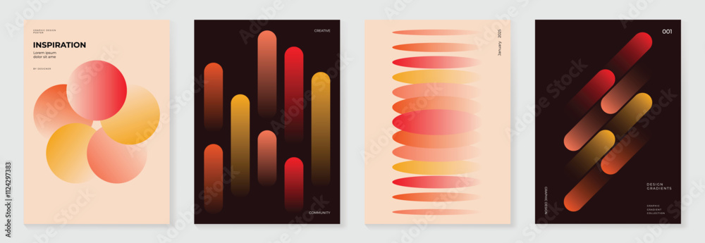 Collection of 70s color gradient poster background vector. Set of retro ...