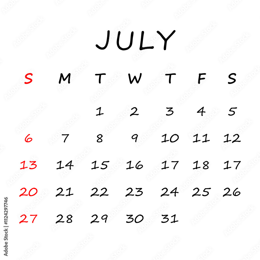 July 2025 Calendar png transparent background Stock Illustration ...