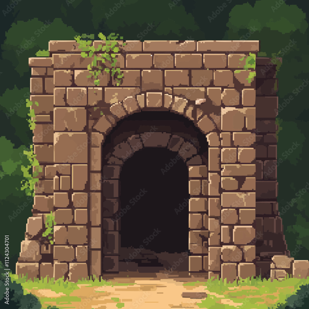 Create pixel art ancient ruins with hidden passages and historical ...