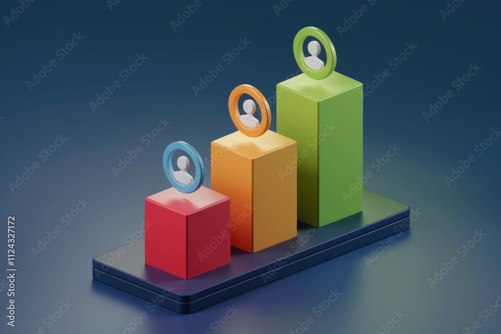 Ascending bar graph showing growth in user base or employee count ...
