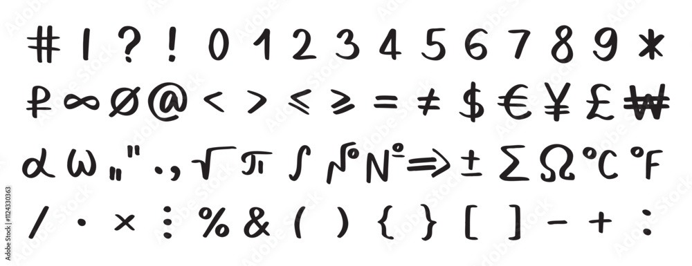 Scribble black special math symbols, numbers and signs. Symbols are ...