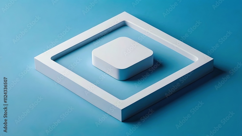 Minimal empty white app logo mockup square 3d object isolated on ...