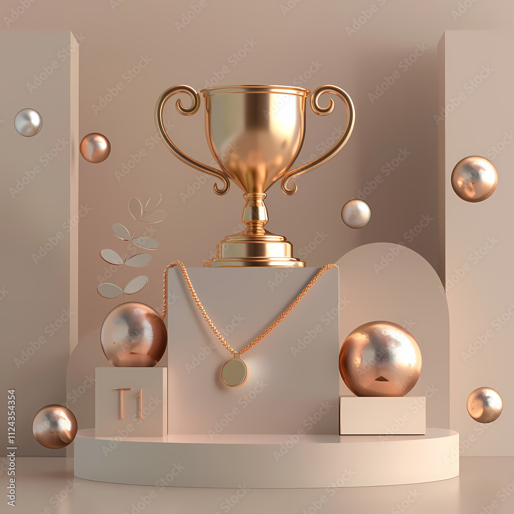 Golden Trophy on Minimalist Pedestal: A luxurious gold trophy takes ...
