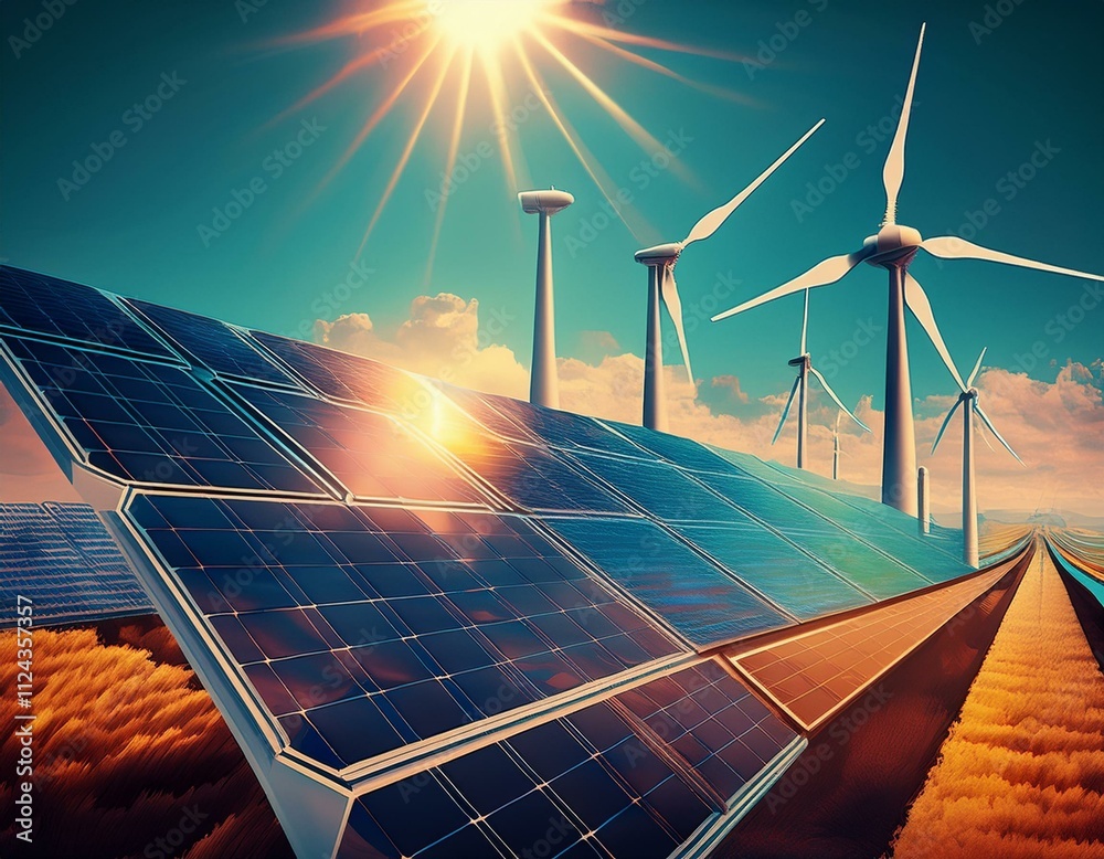 Renewable Energy Solutions: Wind and Solar Power for a Sustainable Future Stock Photo | Adobe Stock
