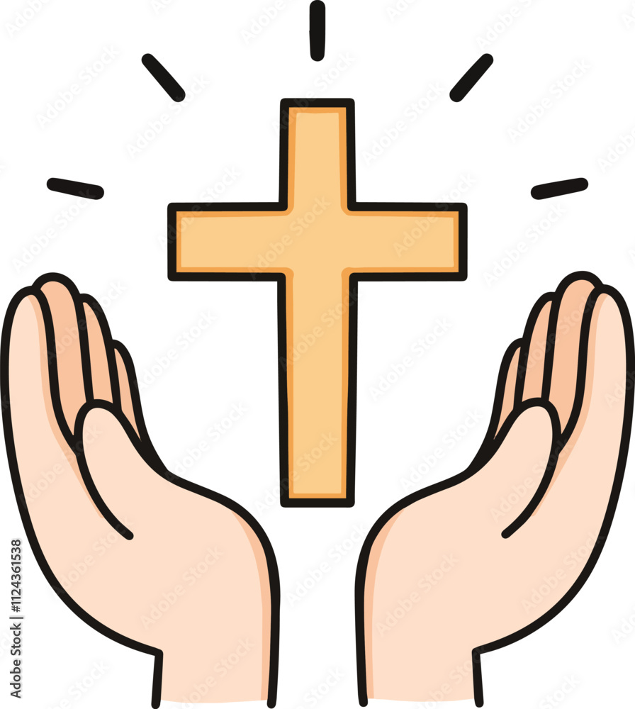 vector illustration of praise of God, showing with gold cross and open ...