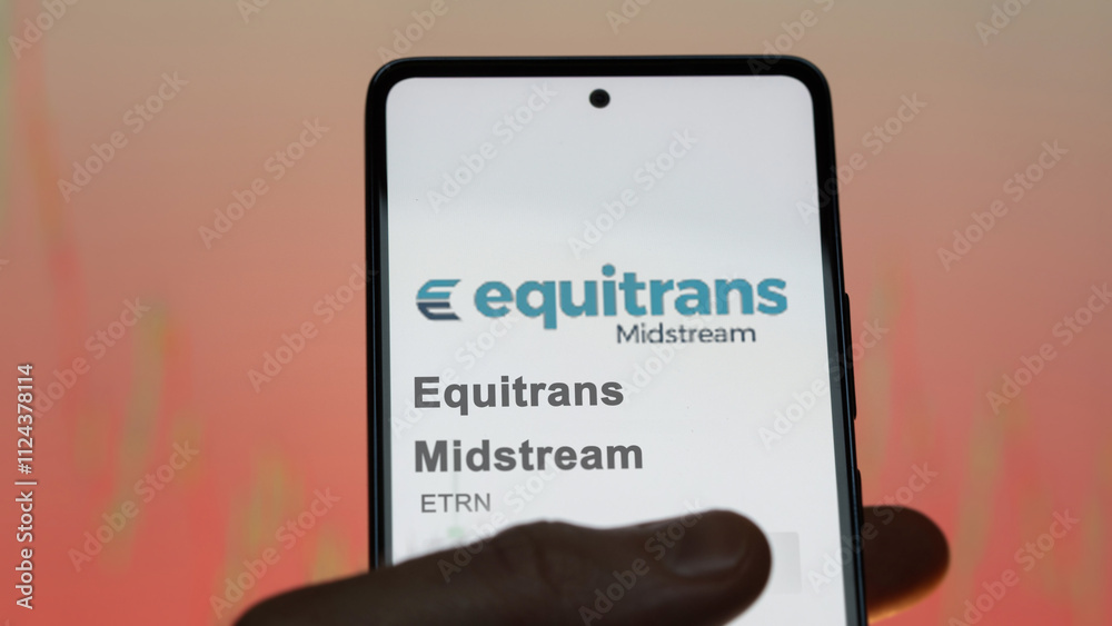 March 26th 2024, logo of Equitrans Midstream on a white wall in a hall ...