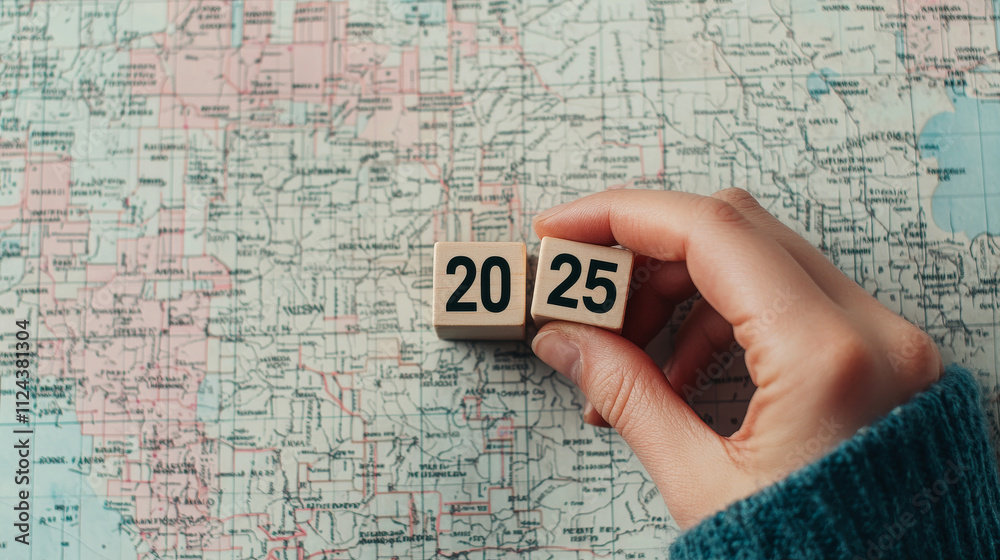 New Year 2025 with Wooden Blocks concept. Hand holding wooden blocks ...