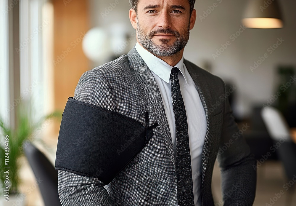Office Worker with Broken Arm and Crutches in Formal Attire Recovering ...