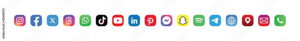 Social media icons pack. Instagram, Facebook, Twitter X, Threads ...