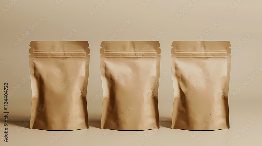 Brown Kraft Paper Bags: A minimalist mockup of three brown kraft paper ...