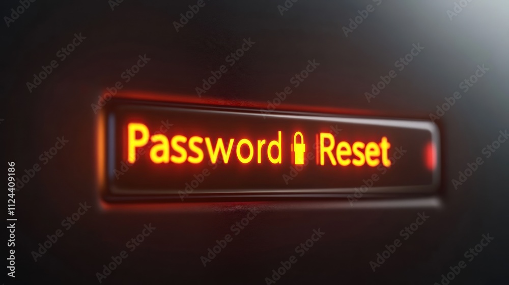 Glowing red button displaying "Password Reset" with lock icon. Stock ...
