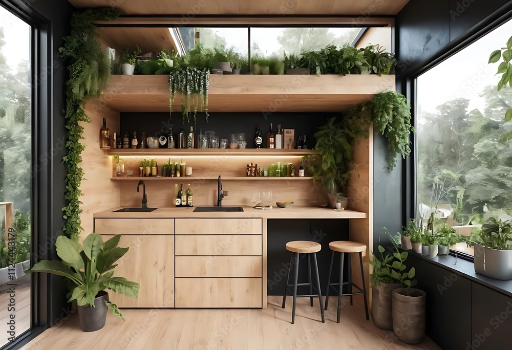 tiny house mini bar with a sustainable building concept Stock ...